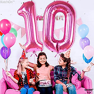 KatchOn, Giant Hot Pink 10 Balloon Number - 40 Inch | Hot Pink 10 Birthday Balloon, 10th Birthday Decorations for Girl | Pink Number 10 Balloon | 10th Birthday Balloons, 10 Year Old Balloons for Girls
