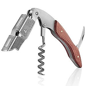 KITVINOUS Professional Waiters Corkscrew, Wine Opener with Foil Cutter & Dual Hinge, Stainless Steel Wine Key for Servers and Bartenders (Rosewood)
