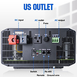 ECO-WORTHY 3000W Pure Sine Wave Solar Power Inverter 24V DC to 120V AC Converter with Remote Control,1*AC Outlet,1*Hardwire Terminals and 1 * 150A Fuse,Remote Controller for Home RV Truck Off-Grid…