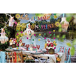 Hello Summer Banner, Glittery Hello Sunshine Classroom Decor Sign, Hello Summer Decorations for Home Office, Hello Summer Birthday Party Decorations, Sunflower Flamingo Pineapple Hawaiian Party Decor