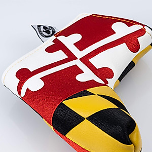 Pins & Aces Maryland Tribute Premium Golf Club Head Cover - Premium, Hand-Made Leather Headcover - MD Flag Styled, Tour Quality Golf Club Cover - Style & Customize Your Golf Bag (Blade)