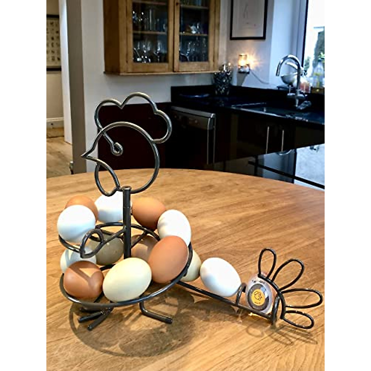 EggShuShu Gray Egg SKelter - Fresh Holder For Countertop ChicKen Stand BasKet Spiral Kitchen Wire RacK Eggs Farm with Timer