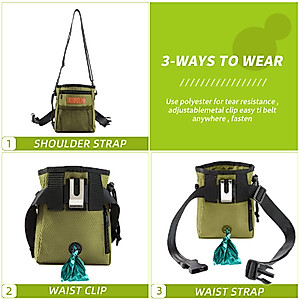 KHPR Dog Treat Training Pouch Easily Carries Pet Toys Kibble, Treats Built-in Poop Bag Dispenser 3 Ways to Wear Comes with a Foldable Silicone Bowl(Army Green)