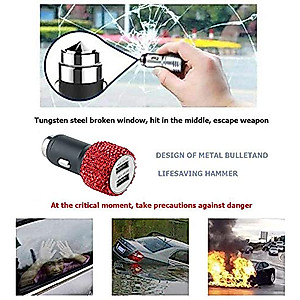 Bling Car Charger Accessories Set,Rhinestone Dual USB Car Chargers + Bling 3 in1 Nylon Braided Charging Cable,Bling Crystal Decoration Car Accessories Kits for Girl and Women (Red)