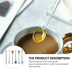 6Pcs glass mixing spoon Heat Resistant Glass Spoons, Glass Stirring Spoon Rod Glass Teaspoons Stirring Spoons for Salt Sugar Tea Coffee Cocktail Cold ice cream spoon Drink party fruit spoon