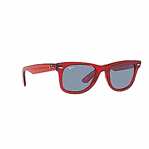 Ray-Ban RB2140 Original Wayfarer Colorblock Square Sunglasses, Transparent Red/Blue, 50 mm