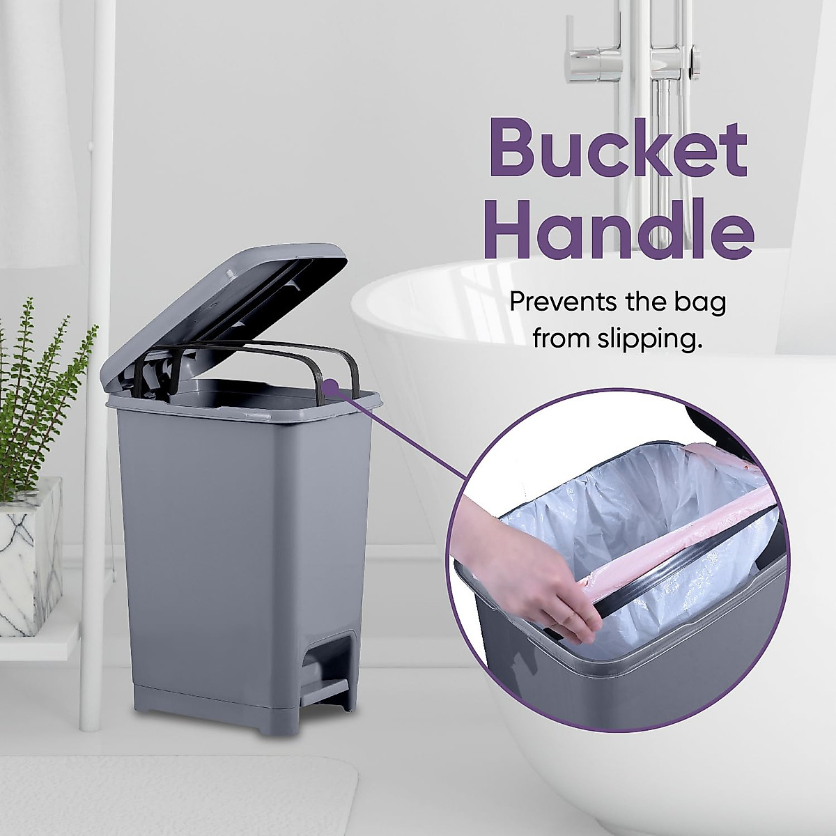 Superio Slim Trash Can with Foot Pedal – 2.5 Gallon Step-On Trash Can, Garbage Can, Small Trash Can for Bathroom, Kitchen, Office, Patio, or Backyard – Onyx Grey