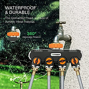 VIVOSUN Garden Hose Splitter 4 Way Heavy Duty Water Hose Connector, Water Hose Manifold, Faucet Adapter with Comfortable Rubberized Grip for Drip Irrigation, Lawns