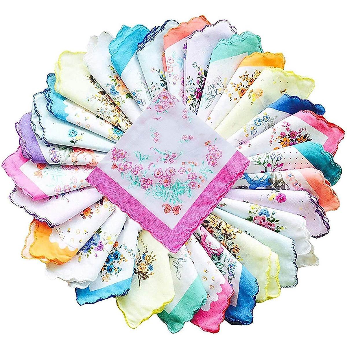 Forlisea 10 Pieces Womens Beautiful Cotton Floral Handkerchief Wendding Party Fabric Hanky