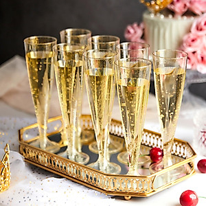 Qeirudu 50 Pack Plastic Champagne Flutes, 4.5 oz Gold Glitter Champagne Glasses Disposable Toasting Glass for Party Wedding Baby Shower Mimosa Bar Supplies