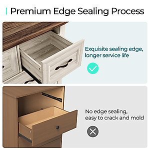 LINSY HOME Dresser for Bedroom, 7 Drawer Dresser with Metal Handles, White Chest of Drawers for Living Room, Entryway and Hallway, White Beige