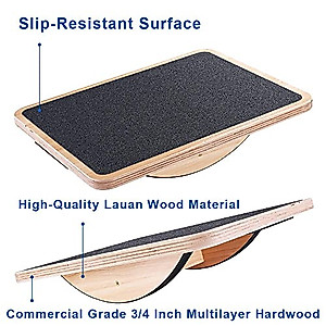 StrongTek Professional Wooden Balance Board, Rocker Board, Wood Standing Desk Accessory, Balancing Board for Under Desk, Anti Slip Roller, Core Strength, Stability, Office Wobble Boards