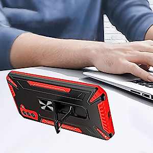 Samsung S21 FE Case, Samsung Galaxy S21 FE Case, with HD Screen Protector, [Military Grade] Ring Kickstand Hard PC Soft TPU Shockproof Protective Cases for Samsung Galaxy S21 FE (Red)