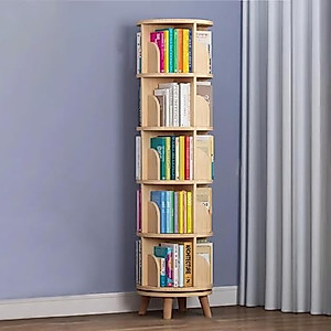 Gdrasuya10 Rotating Book Shelf with Legs, 5 Tier Standing Bookshelf Bookcase Pine Wood Stackable Bookcase Book Storage Organizer Bookshelf for Living Room & Study Room