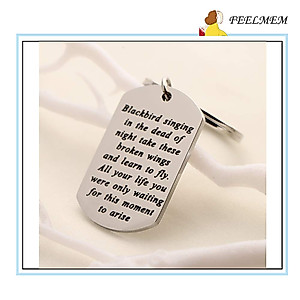 FEELMEM Song Lyrics Art Jewelry Blackbird Singing Song Quote Keychain Blackbird Singing in the Dead of Night Inspirational Gifts (keychain-Blackbird)