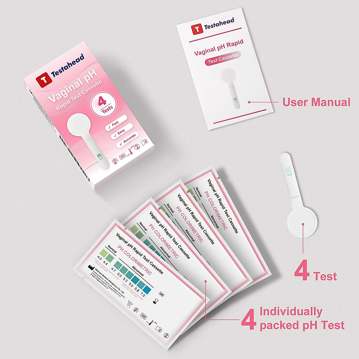 Vaginal pH Test Strips, Feminine Health Vaginal pH Test Strips Kits for Bacterial Vaginitis, Trichomonas Vaginitis, Individual Aluminum Foil Wrapped (4-Packs)- Genuine Sole Seller (haohui-bio)