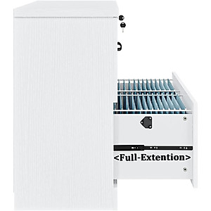 2 Drawer File Cabinet with Lock, Wooden Lateral Storage Home Office Filing Cabinet with Anti-tilt Mechanism with 8 Hanging Bars for Letter/Legal Size (White)