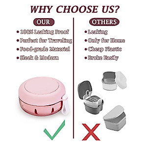 Denture Case, Definitely No-Leak Denture Bath Box for Traveling Perfectly, Denture Cup with Strainer & Magnetic Mirror,Completely Clean Care for Retainer, Mouth Guard, & Denture(PINK)…