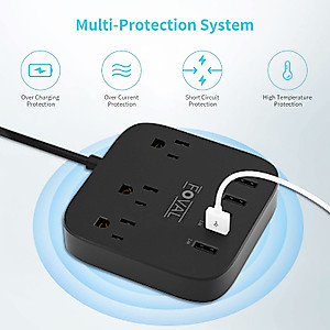 European Travel Plug Adapter, FOVAL EU UK US Power Strip with USB C and 4 USB Ports, 3 AC Outlets, Wall Mountable, 5ft Extension Cord, Compact for Travel, Cruise Ship, Home Office (Black)