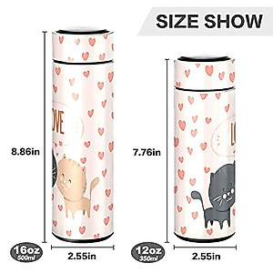 CaTaKu Love Cats Cute Water Bottle Insulated 16 oz Stainless Steel Flask Thermos Bottle for Coffee Water Drink Reusable Wide Mouth Vacuum Travel Mug