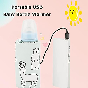 Hilitand Portable Bottle Keep Warm, USB Travel Milk Heat Keeper, Baby Bottle Keep Warmer for Car Tavel, Storage Cover Insulation Thermostat(Bear)