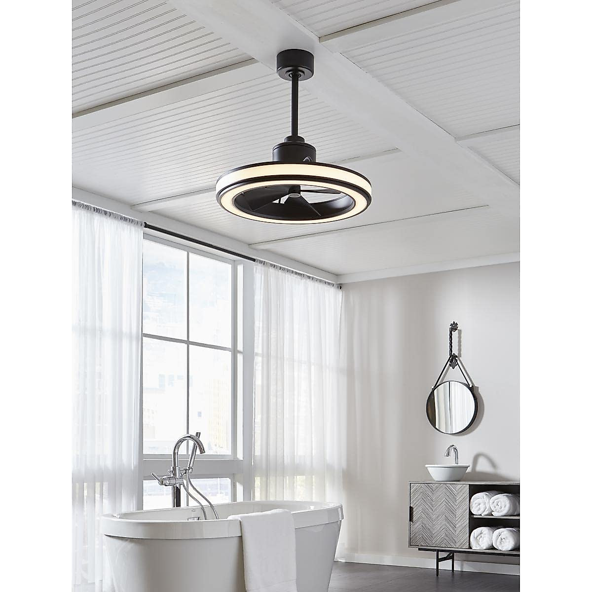 Fanimation Gleam Indoor/Outdoor Ceiling Fan with LED Light Kit 16 inch - Black