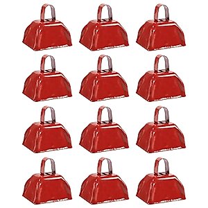 Set of 12 3-inch Cowbells with Handle, Hand Percussion Cow Bells Noise Makers for Sporting Events, Football Games (Red)