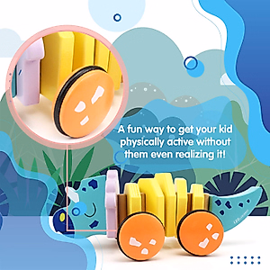 Leo & Friends Pull Along Walking Triceratops Wooden Toy for Boys and Girls