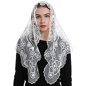 Bozidol Chapel Mantilla Christian Latin Mass Veils for Religious Prayer Orthodox Lace Head Covering Veil with Gift Box (White)