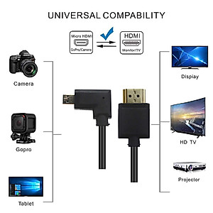 MOTONG Standard 4K HDMI 2.0 to Micro HDMI Cable, Coiled Micro HDMI Male 90 Degree Left Angle to HDMI 2.0 Male Cable Cord 4K@60Hz(1.2M, M to M Left Angle)
