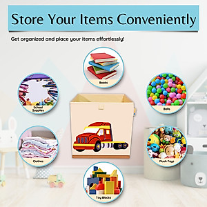 Product 4 Kids - Washable Toy Organizers and Storage, Canvas Toy Chest Organizer Foldable Kids Toy Storage Organizers for Child's Bedroom or Playroom -13x13x13 Inch (Truck)