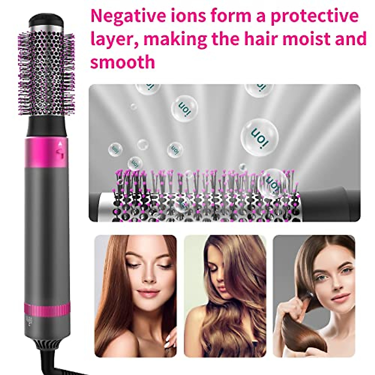 5 in 1 Hair Dryer Brush, Hot Air Brush & Volumizer Styler Set with Interchangeable Brush Head, Negative Ionic Blow Dryer, Electric Hair Curler Straightener Brush, Girlfriend Gifts