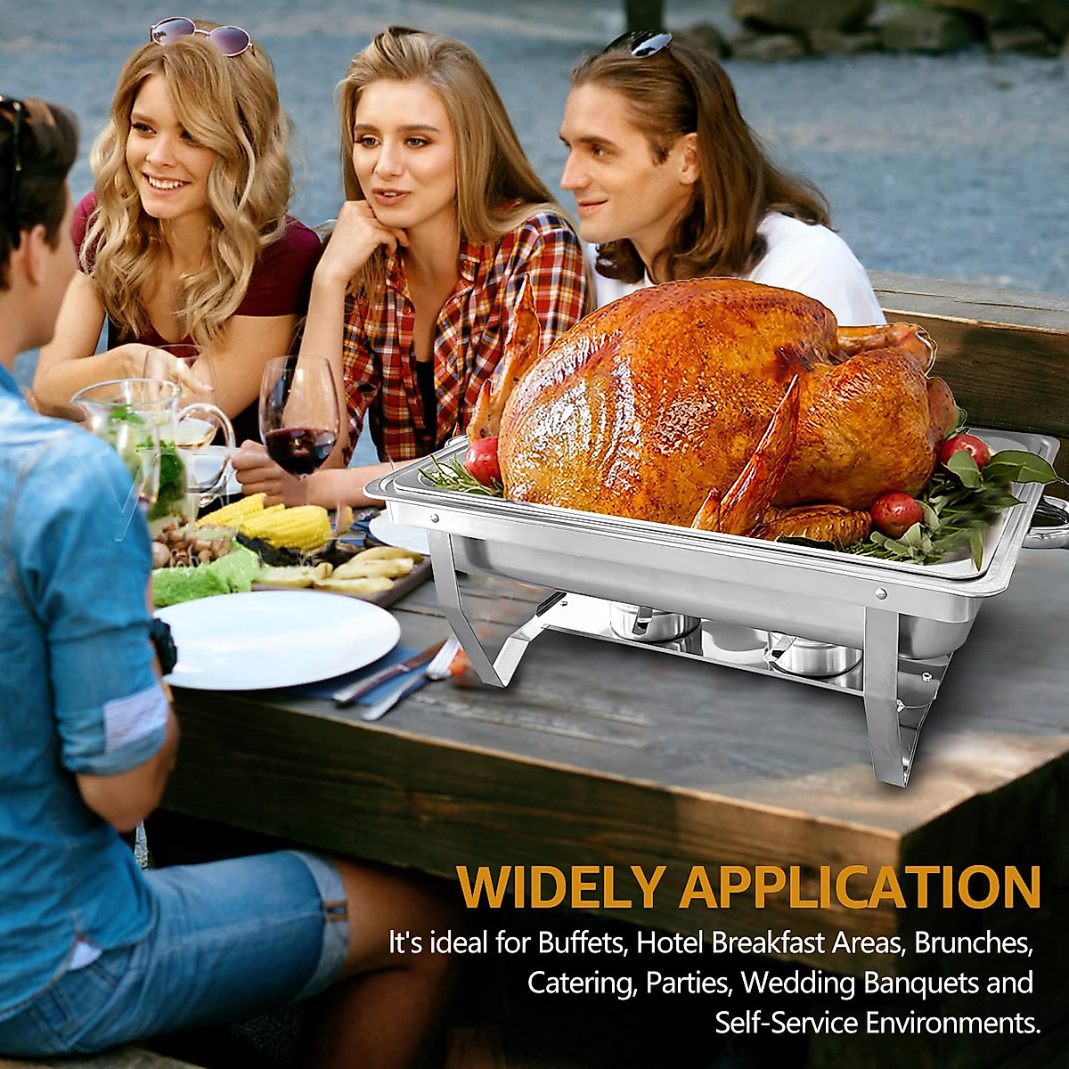 JSTUOKE 4 Pack Chafing Dish Buffet Set, 8QT Stainless Steel Rectangular Chafers and Buffet Warmer Sets for Catering, with Food & Water Pan, Lid, Foldable Frame, Fuel Holder for Event Party Holiday