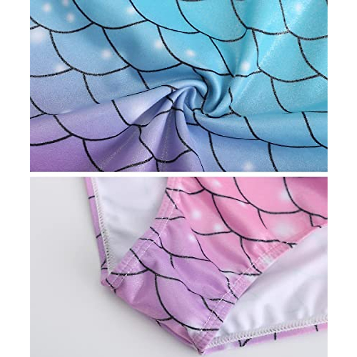 SEAUR Kids Leotard Gymnastics Dance Leotards for Girls Gymnastics Bodysuit Long Sleeve One-Piece Sparkle Mermaid Dance Outfit Athletic Dancewear 13-14