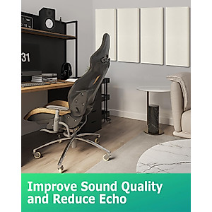 BUBOS Acoustic Panels,4 Pack 24''x12'' Fabric Wrapped Panel Soundproof Wall Panels,Self-adhesive Sound Absorbing Panels for Studios, Office, Home Theater,Beige