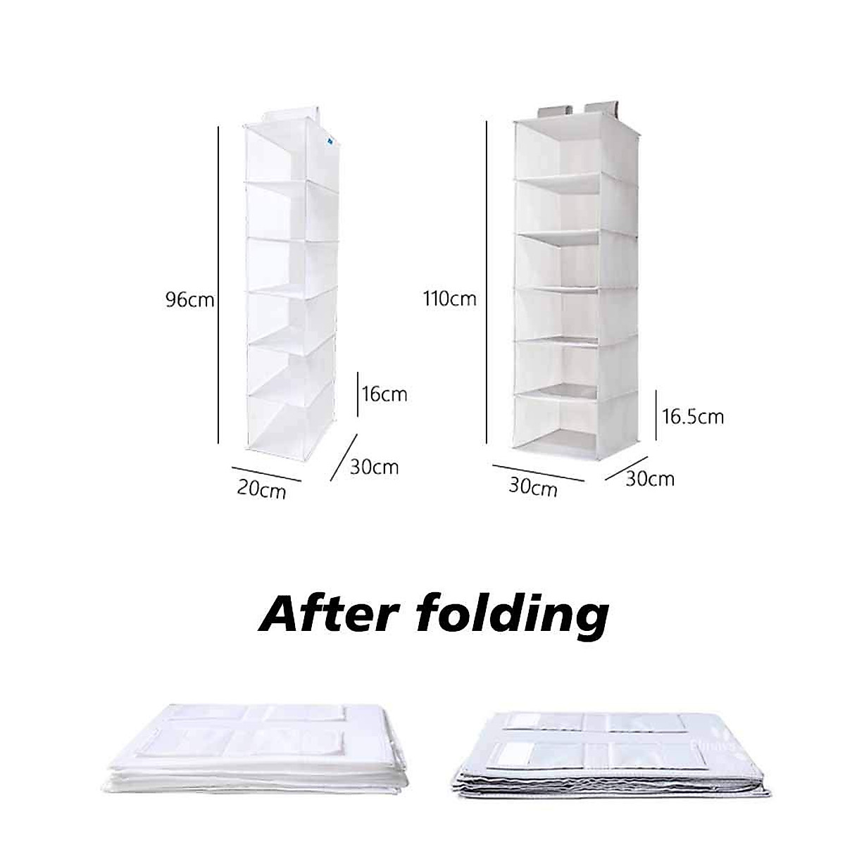 sunyou Hanging Closet Organizer 6 Shelves Cloth Hanging Organizer Foldable with 2 Widen Straps for Clothing, Blankets, Toys(White, 30cm)