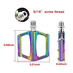 KRSEC Bike Pedals Mountain Bike Pedal, Bicycle Platform Pedals, Universal 9/16" Aluminum Alloy Sealed Bearing, Lightweight Non-Slip Rockbros Pedal, Fit Most Adult Road Bike/BMX/MTB Parts Set, Colorful