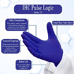 Blackwork Worldwide Pulse Logic 171 - (100 Gloves Per Box) Powder-Free - Nitrile Exam Gloves, Blue, Latex-Free, (Single Box - Large)