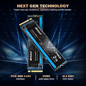 INLAND Platinum 2TB SSD NVMe PCIe Gen 3.0x4 M.2 2280 3D NAND Internal Solid State Drive, R/W up to 3,400/3,000 MB/s, PCIe Express 3.1 and NVMe 1.3 Compatible, Utimate Gaming Solutions (2TB)