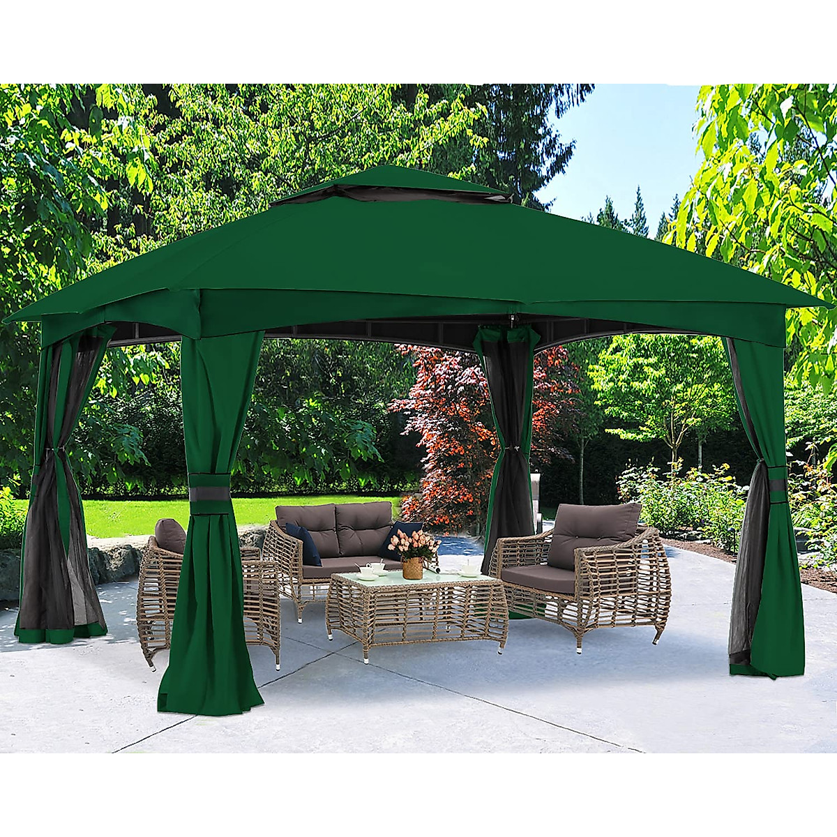 ABCCANOPY 10x10 Outdoor Gazebo - Patio Gazebo with Mosquito Netting, Outdoor Canopies for Shade and Rain for Lawn, Garden, Backyard & Deck (Forest Green)