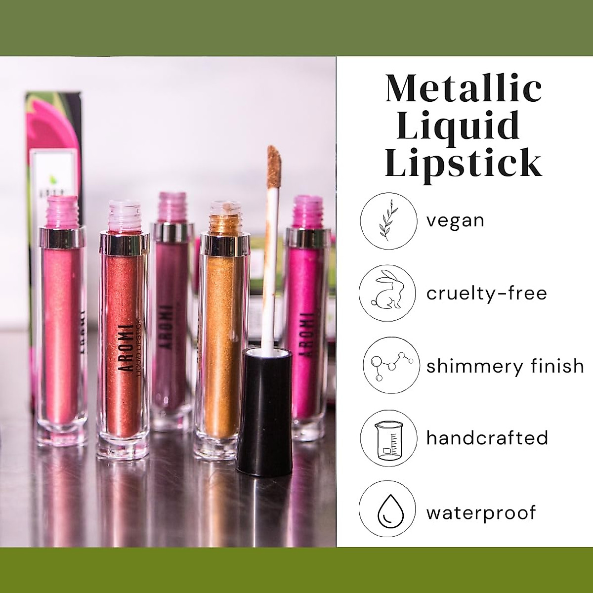 Aromi Hot Pink Metallic Liquid Lipstick | Magenta Lip Color with Shimmery Finish, Vegan, Cruelty-free, Long-Lasting and Smudge Proof (Fab Flamingo)