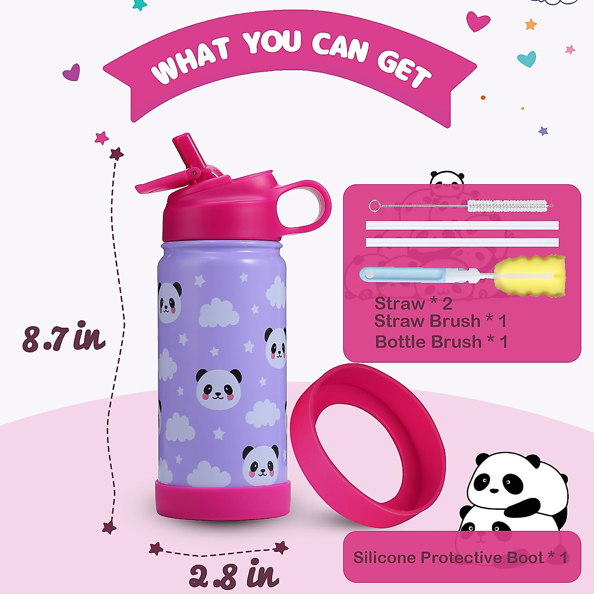 FROSCOLD Kids Water Bottle with Leakproof Dust Free Straw Lid, 14oz Water Bottles Kids with Boot, Double Wall Stainless Steel Vacuum Insulated Kid Water Bottle for School Boys Girls Toddler (Fish)