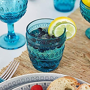 Euro Ceramica Fez Collection Drinkware and Glasses, 12oz Old Fashion Set of 4, Teardrop Mandala Design, Turquoise