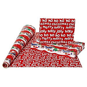 American Greetings 160 sq. ft. Reversible Kids Christmas Wrapping Paper Bundle, Santa, Snowflakes and Snowmen (4 Rolls 30 in. x 16 ft.)