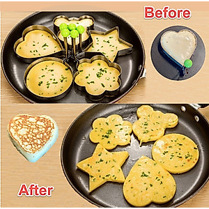 Unique Fried Egg Shaper, Omelette, Pancake, Scrambled Eggs DIY Mold Rings, Specialty Cooking Tool with Handle, Mold Non Stick Stainless Steel for Griddle Pan, Heart, Flower Shape Mickey-like 3Pcs/set