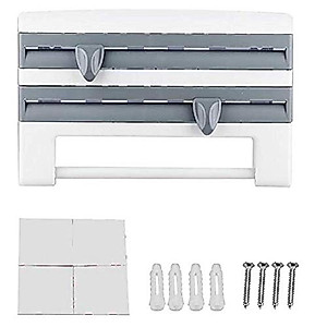 4-in-1 Wall-Mount Paper Towel Holder,Plastic Wrap Foil Dispenser,Wall-Mount Sauce Bottle Storage,Bathroom Organizer Storage,Shelf Adhesive Wall Mount,Rack Paper Towel Holder (Gray)