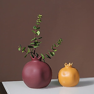 Woration Ceramic Vase Brown Pomegranate Shape Creative Flower Vase Home Decor Flower Arrangement Ornaments for Fireplace Bedroom Livingroom Office Desk Table