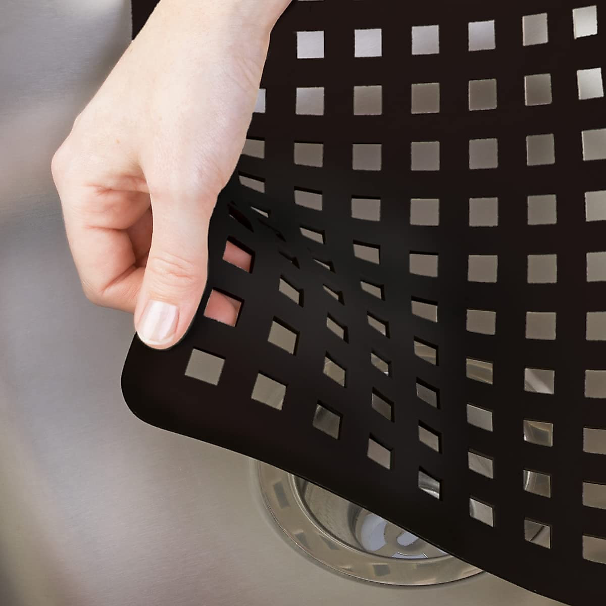 iDesign 36660 Euro Plastic Sink Grid, Non-Skid Dish Protector for Kitchen, Bathroom, Basement, Garage, 12.5" x 11" - Black