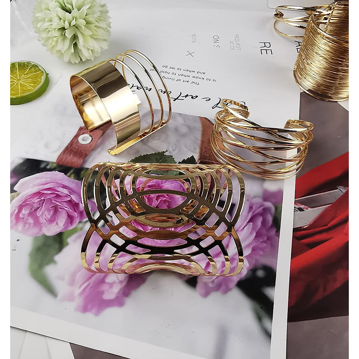 FINZOR 8 Pcs Cuff Bangle Bracelet for Women Open Wide Wire Bracelets Gold Wrist Cuff Wrap Bracelet(Gold)