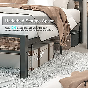 LIKIMIO California King Bed Frames, Easy Assembly, Noise-Free, No Box Spring Needed, Heavy Strong Metal Support Frames, Cal King/Rustic Brown